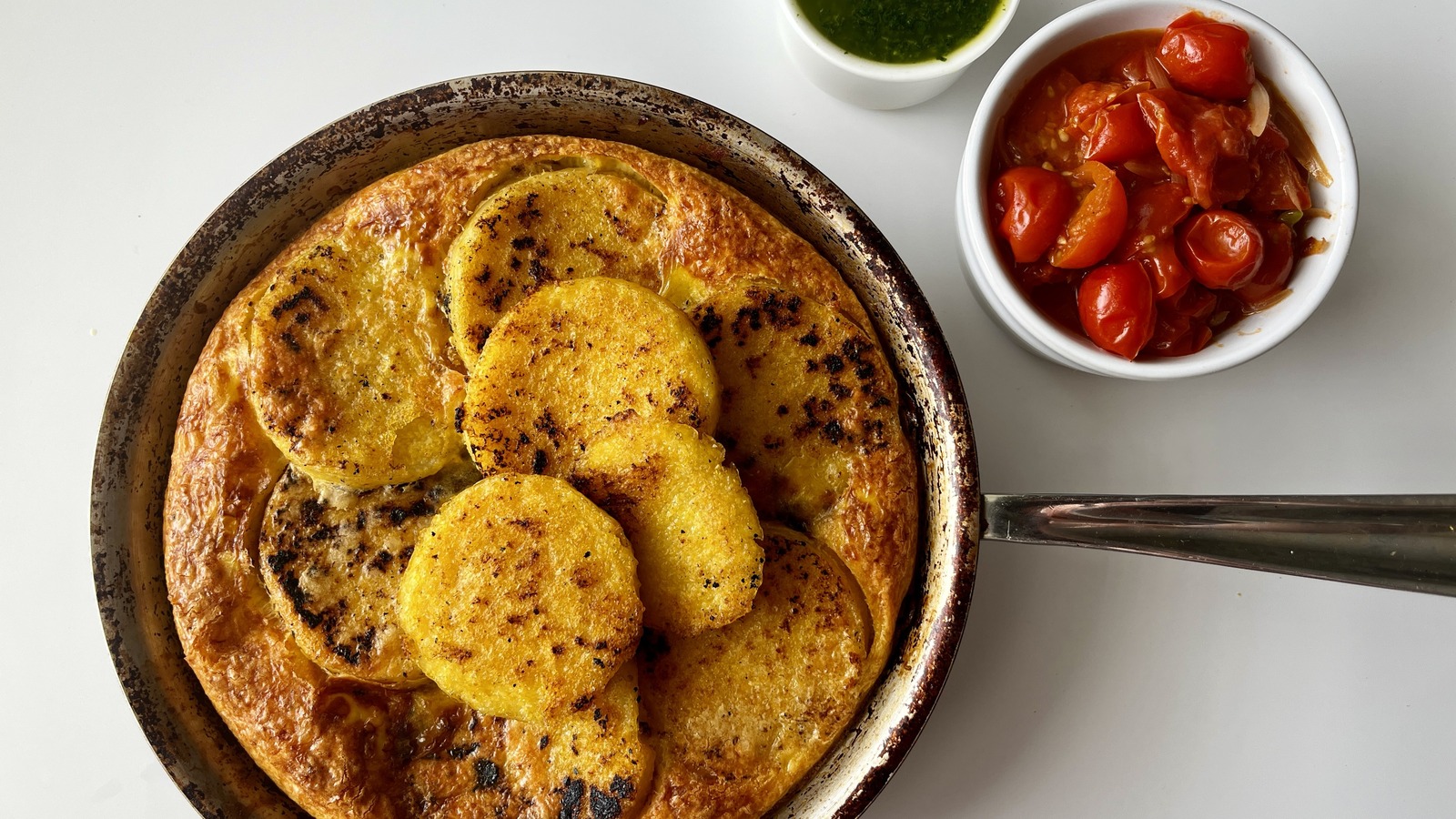 Fried Polenta Frittata With Cherry Tomato Sauce Recipe
