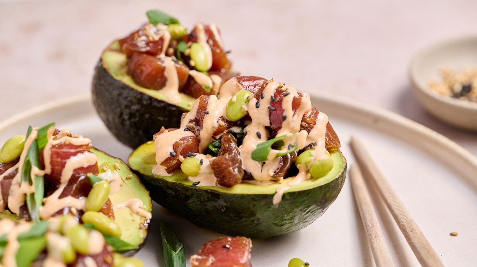 Halved Avocados Are Perfect For Serving Fresh Poke In