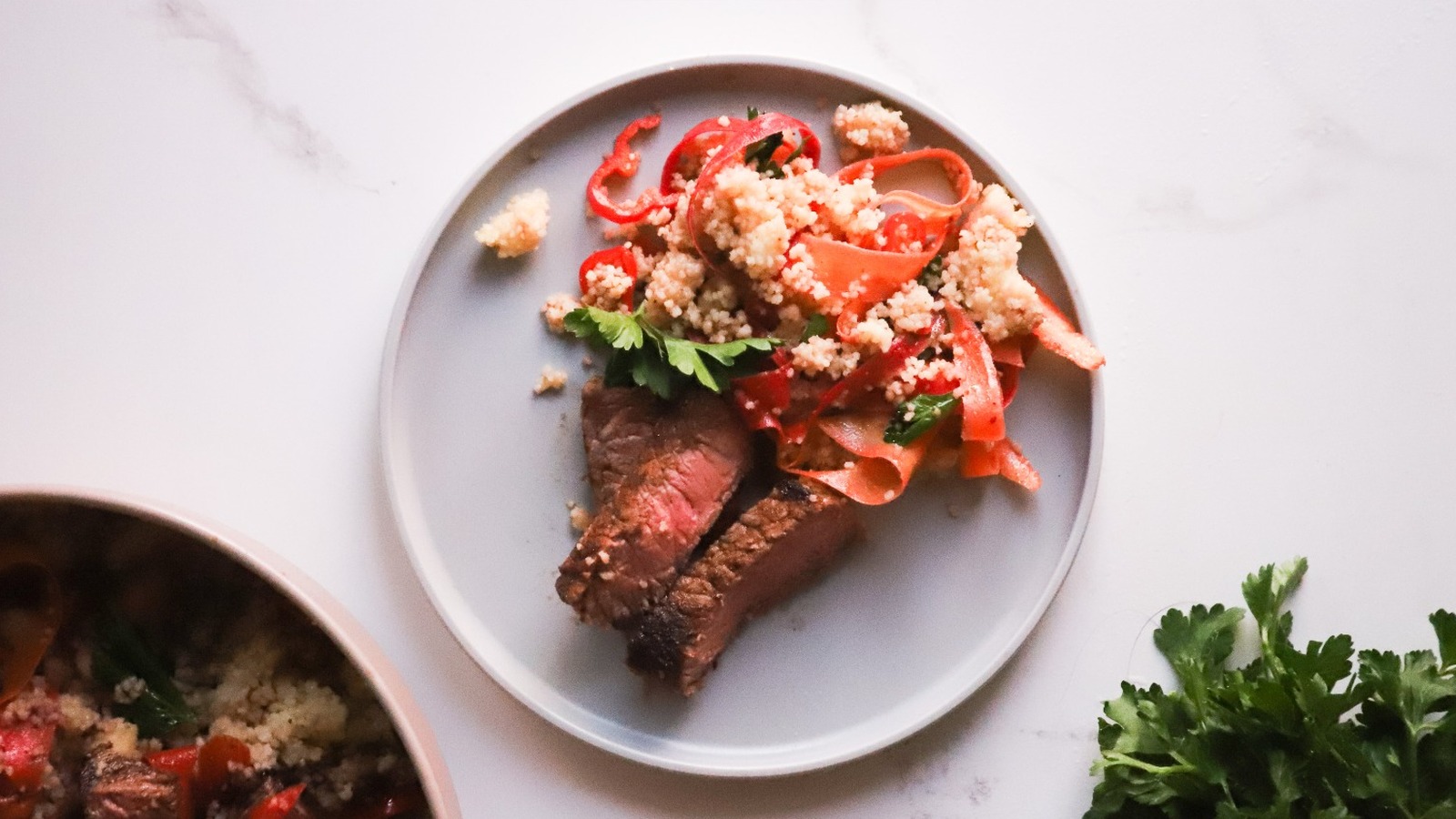 Harissa Sirloin Steak With Carrot-Cous Cous Salad Recipe