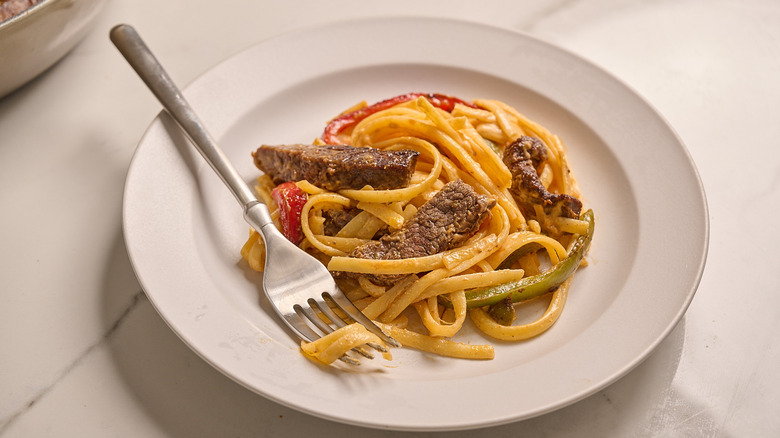 Pepper Steak Alfredo Pasta Recipe