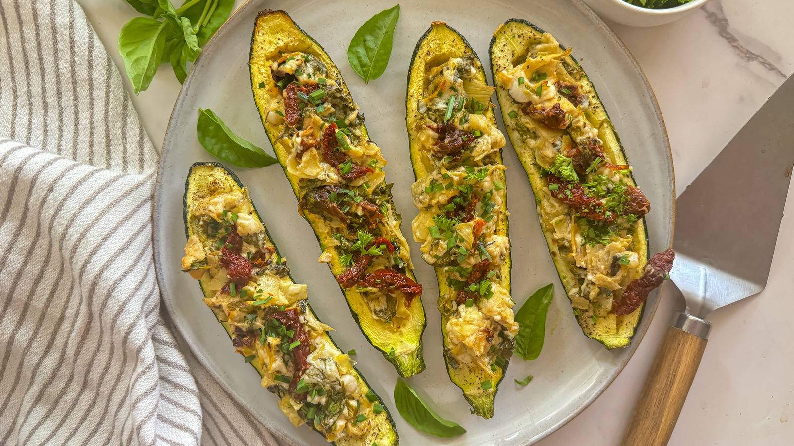 Spinach And Artichoke Zucchini Boat Recipe