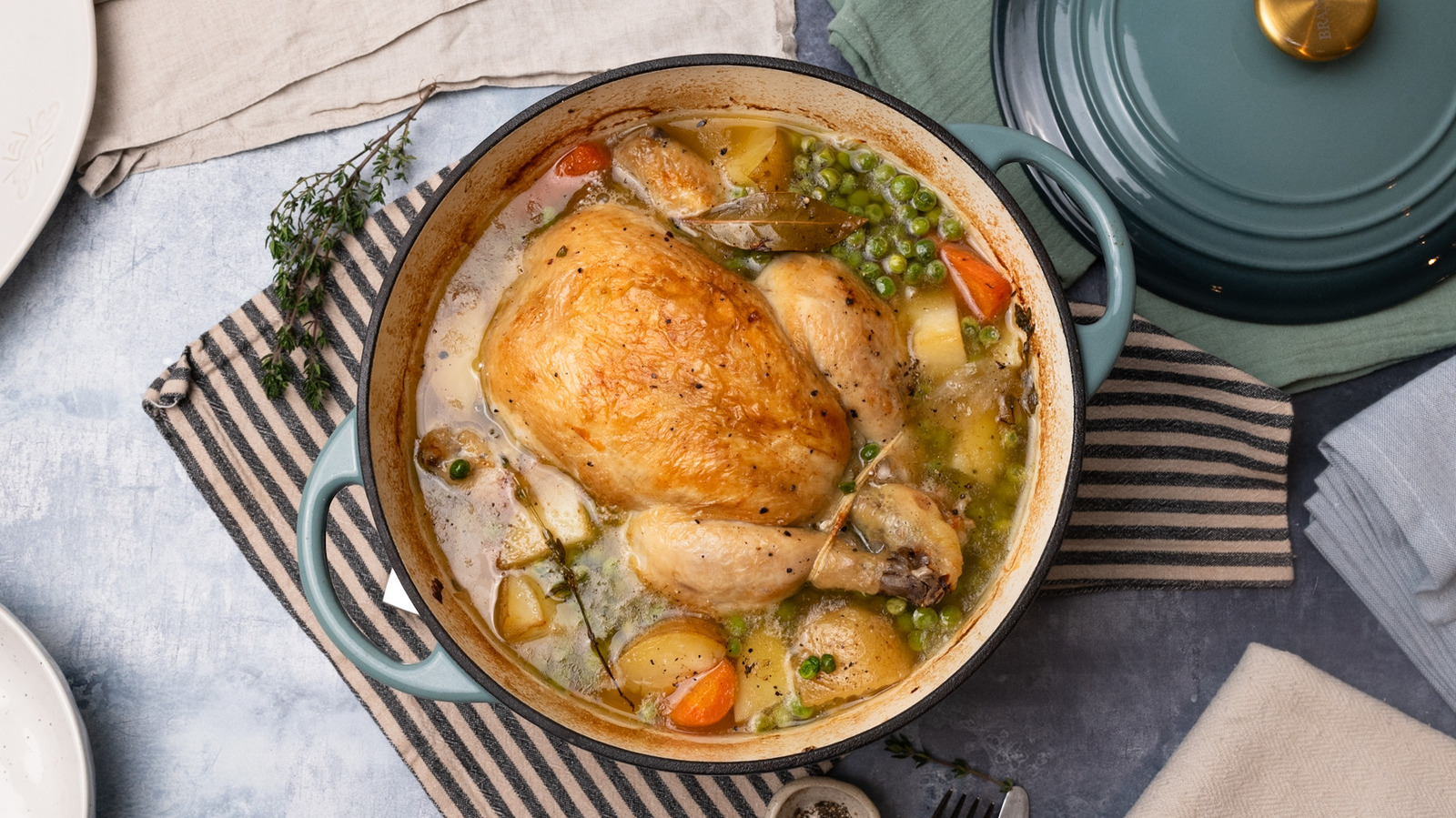 White Wine Braised Pot Roast Chicken With Vegetables And Potatoes Recipe